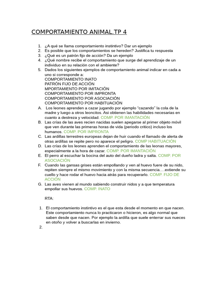 Comportamiento Instintivo en Animales | PDF | Artes del Lenguaje y ...