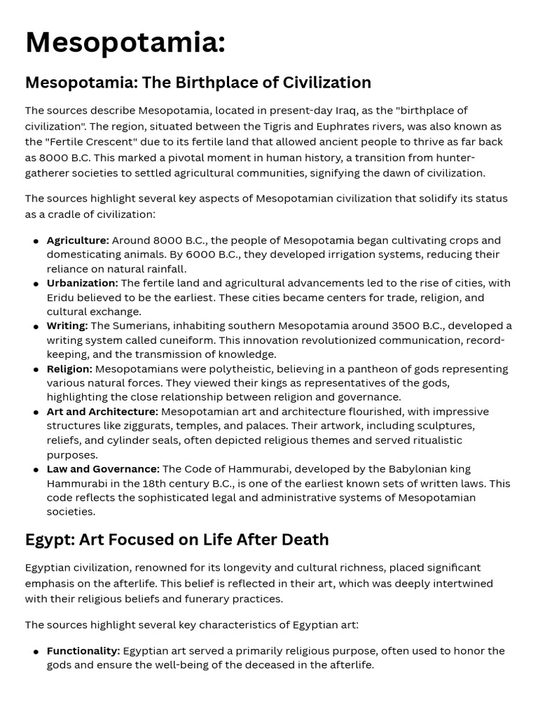 Mesopotamia The Cradle of Civilization and Egypt Art Focused On The ...