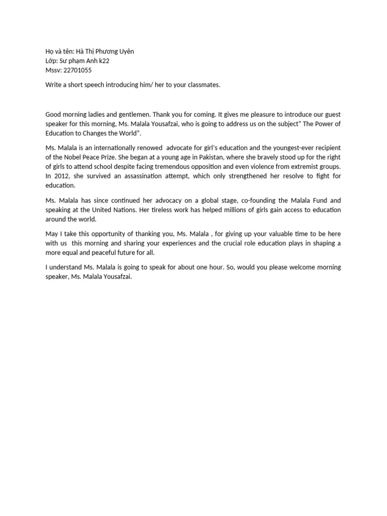 Writing Speech Introduction | PDF | Self-Improvement