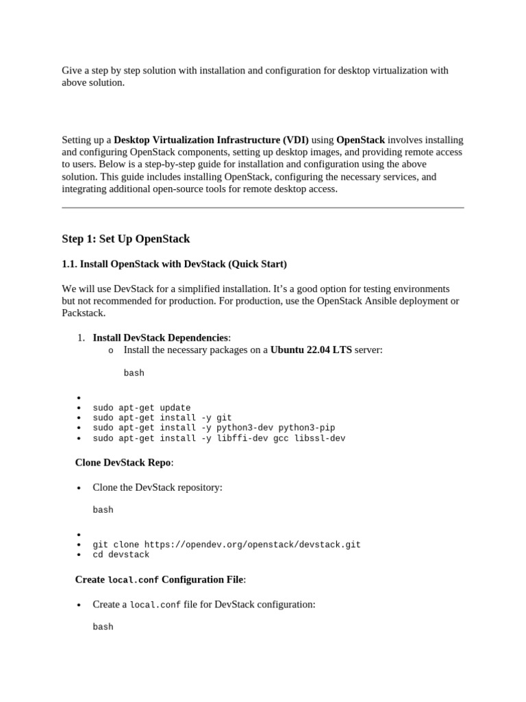 Give A Step by Step Solution With Installation and Configuration For Desktop Virtualization With ...