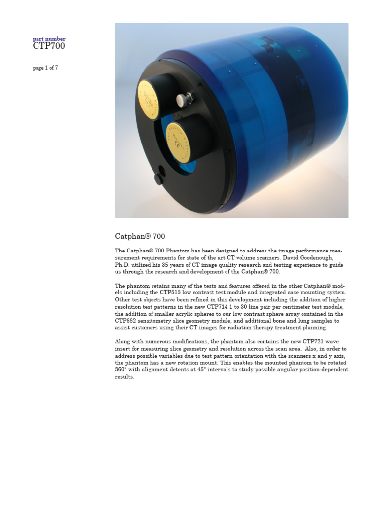 CATPHAN CTP700 - Datasheet | PDF | Ct Scan | Image Scanner