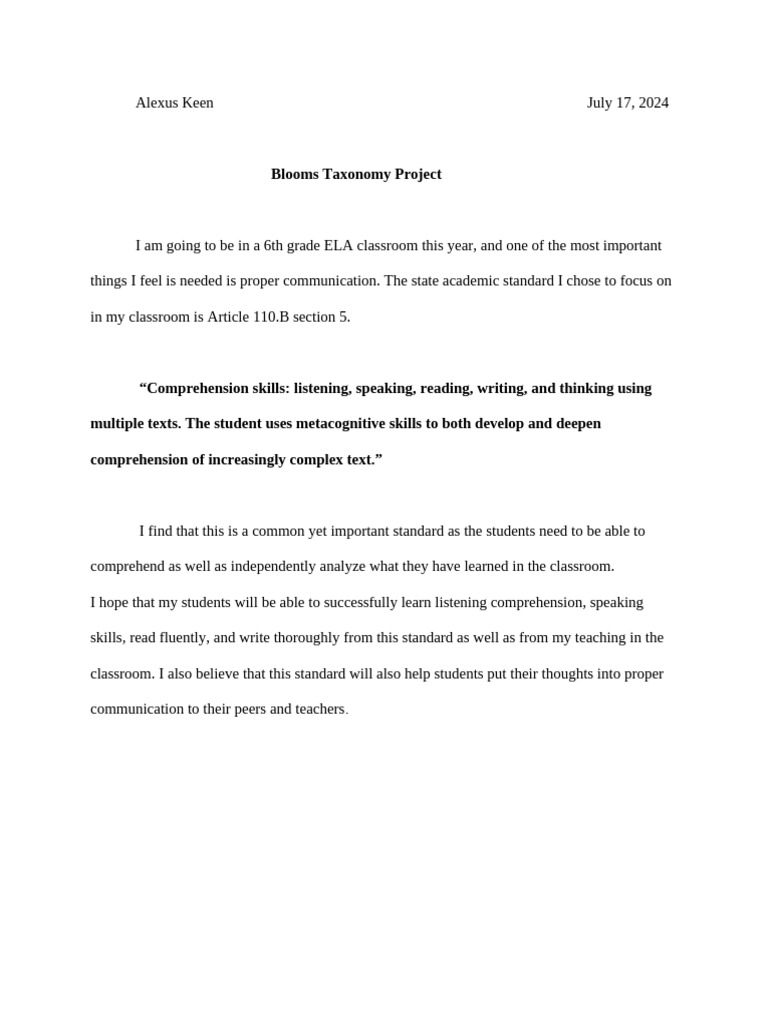 Blooms Taxonomy | PDF | Reading Comprehension | Communication