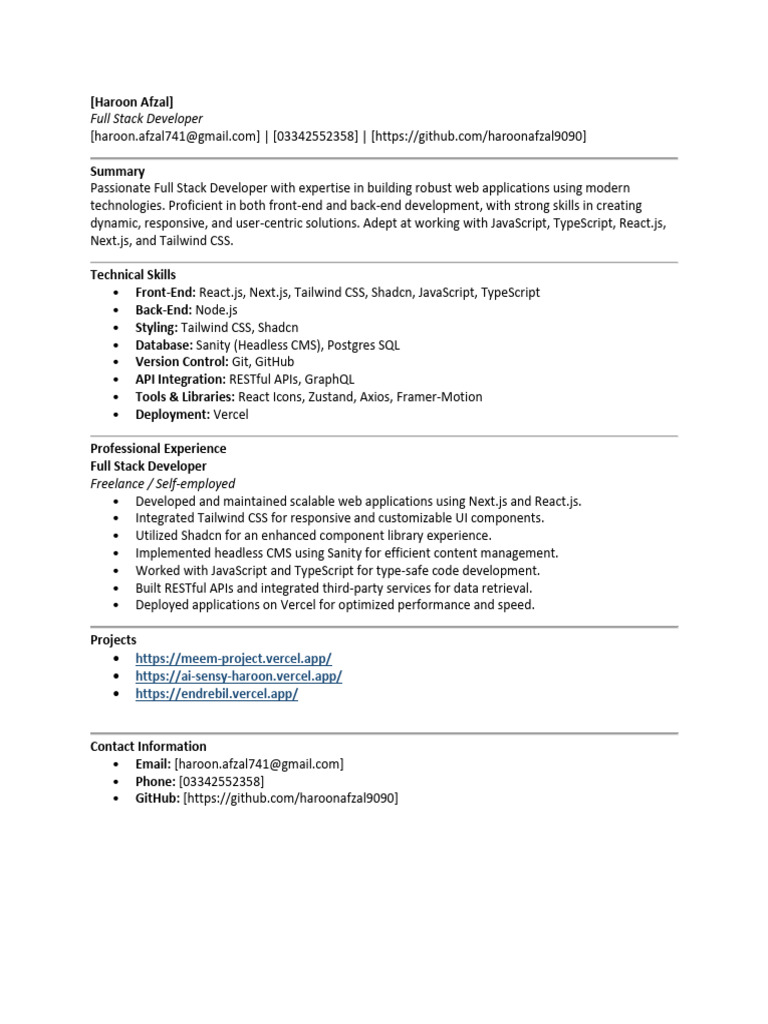 Haroon Afzal CV | PDF