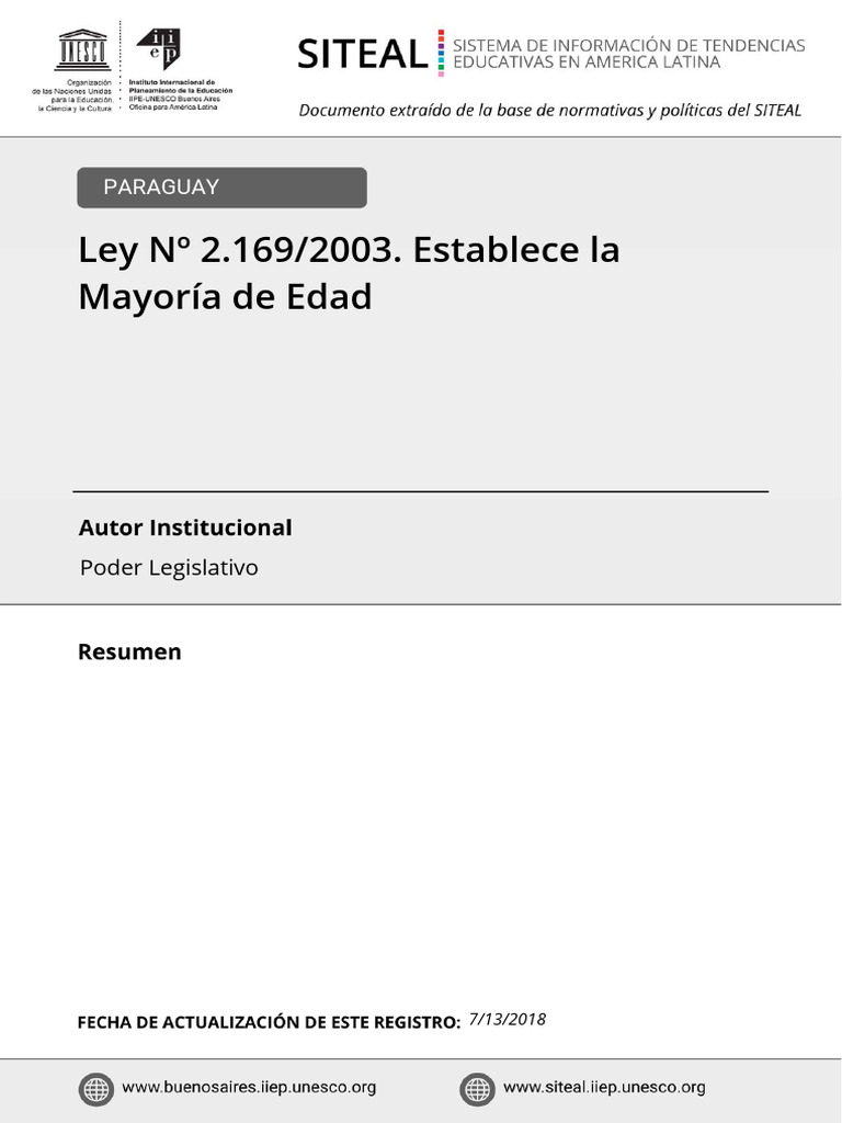 Mayoría de Edad en Paraguay: Ley 2169/03 | PDF | Gobierno | Documentos ...