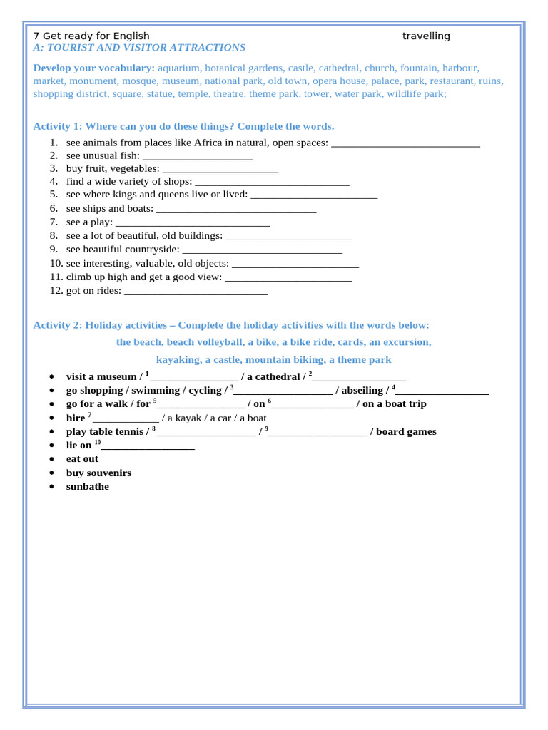 7 Get Ready For English - Travelling | PDF | Parks