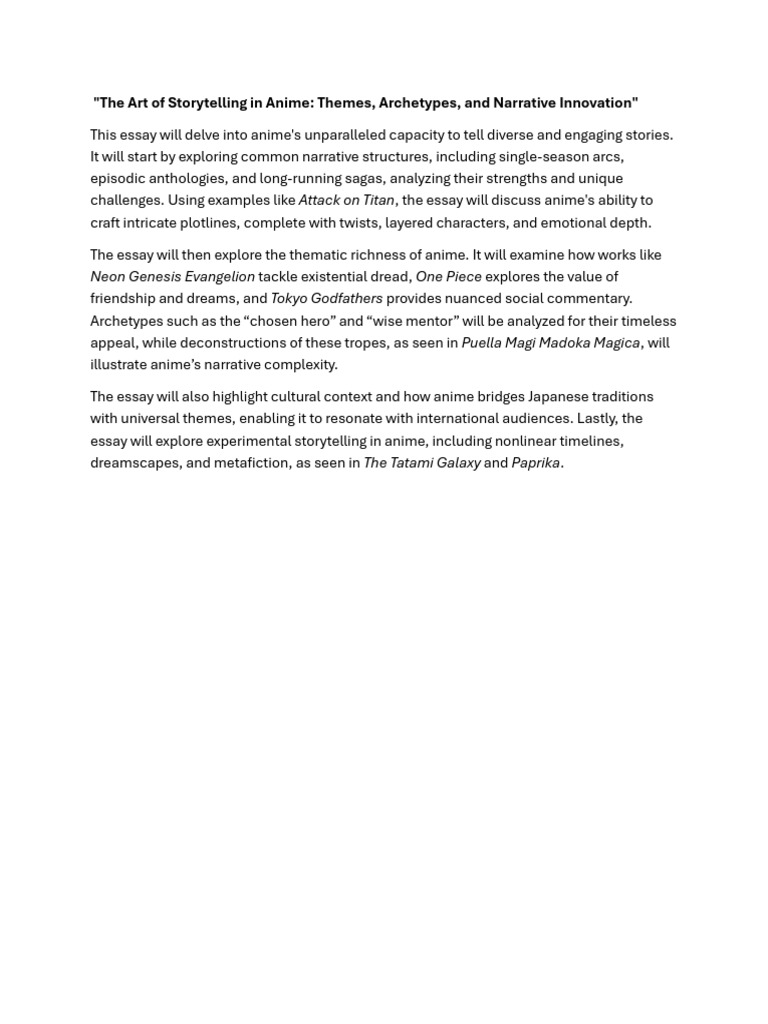 The Art of Storytelling in Anime Themes, Archetypes, and Narrative ...
