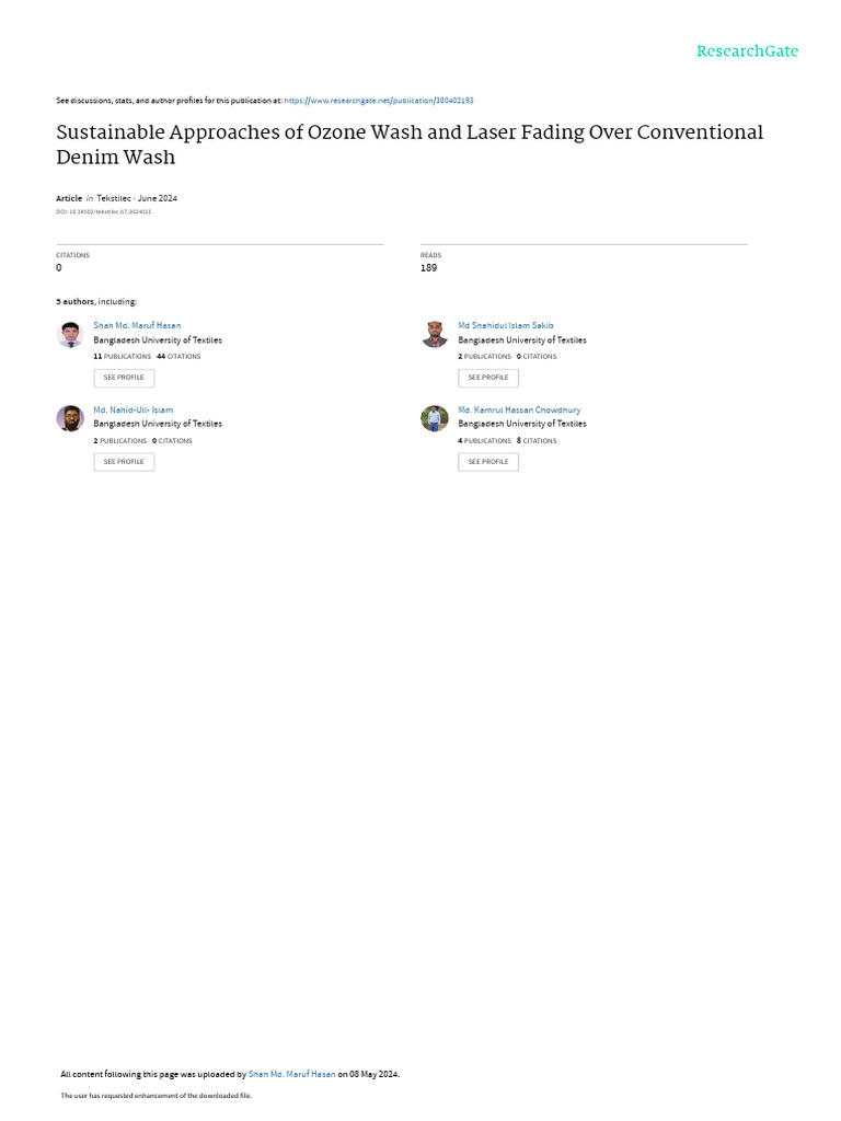 Sustainable Approaches of Ozone Was Hand Laser Fading | PDF | Textiles ...