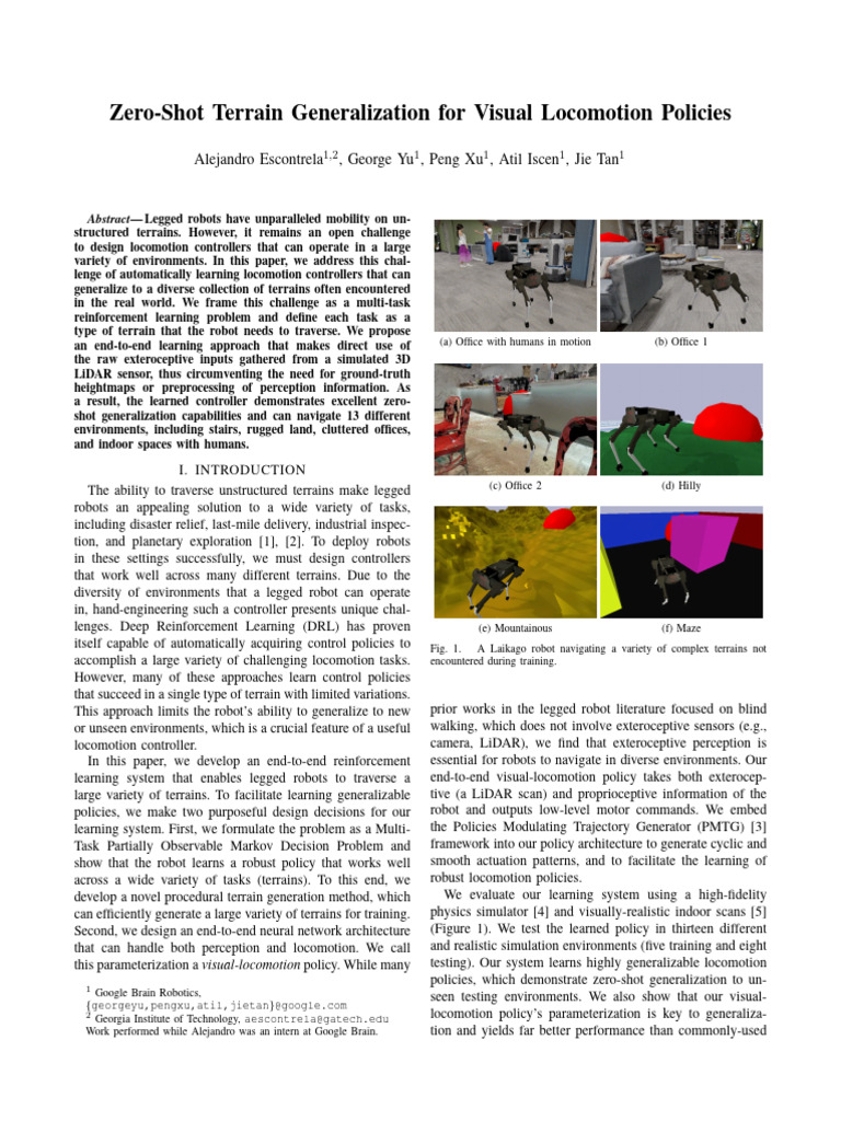 Zero-Shot Terrain Generalization For Visual Locomotion Policies | PDF | Robot | Robotics