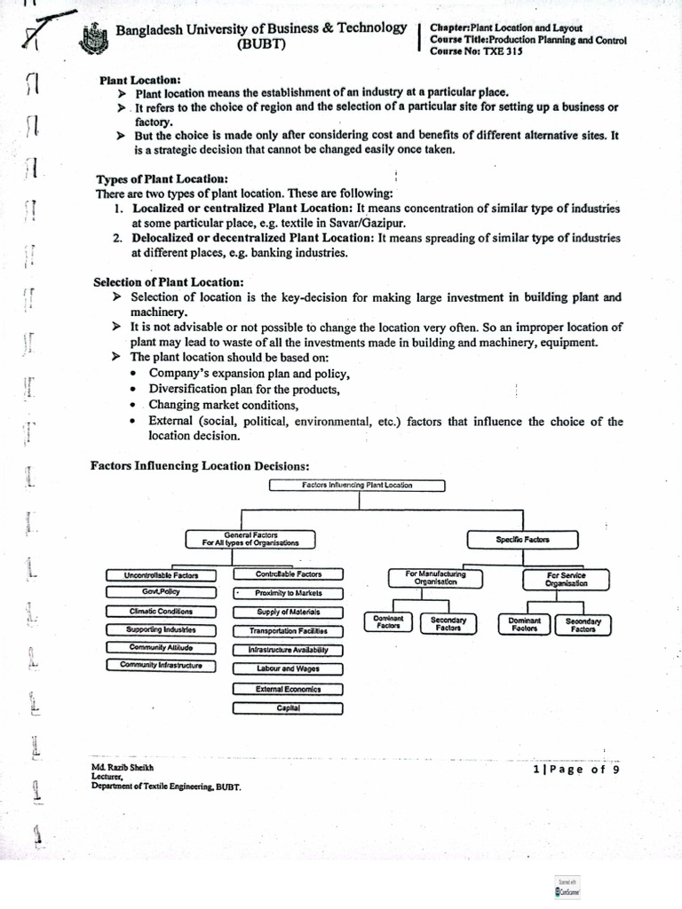 Plant Location and Layout - Sheet 2 (Production Planning and Control) | PDF