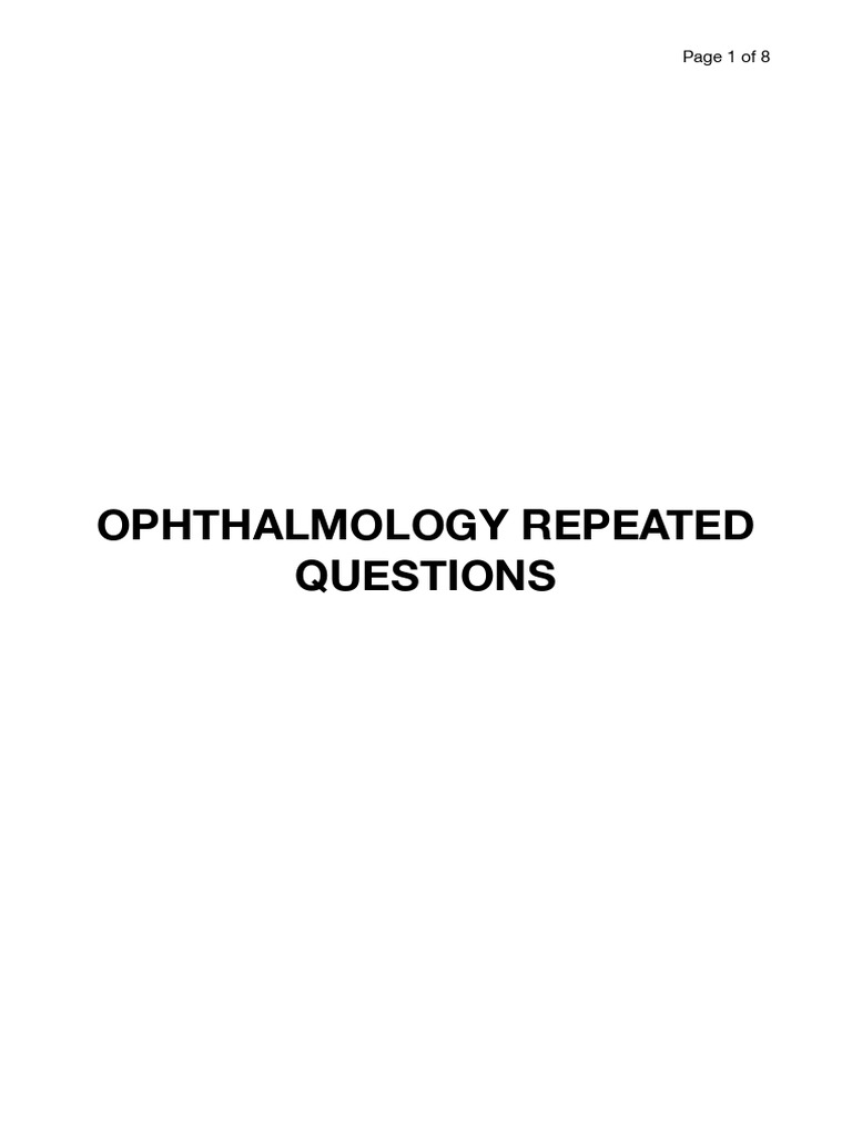 Ophthalmology Question Bank Overview | PDF | Glaucoma | Cataract