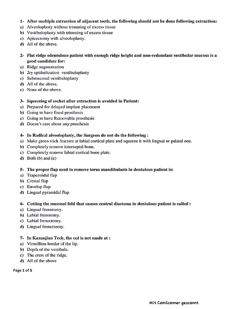 Preprosthetic Surgery MCQ (Scribd) | PDF