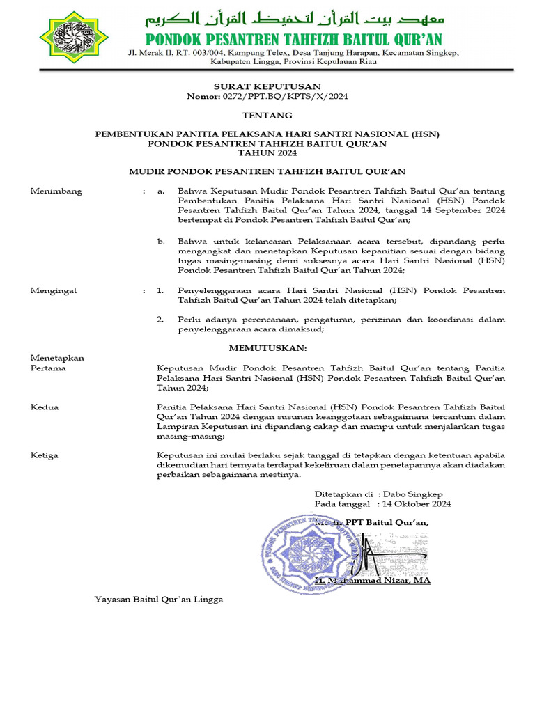 0272 SK Panitia Pelaksana HSN 2024 | PDF