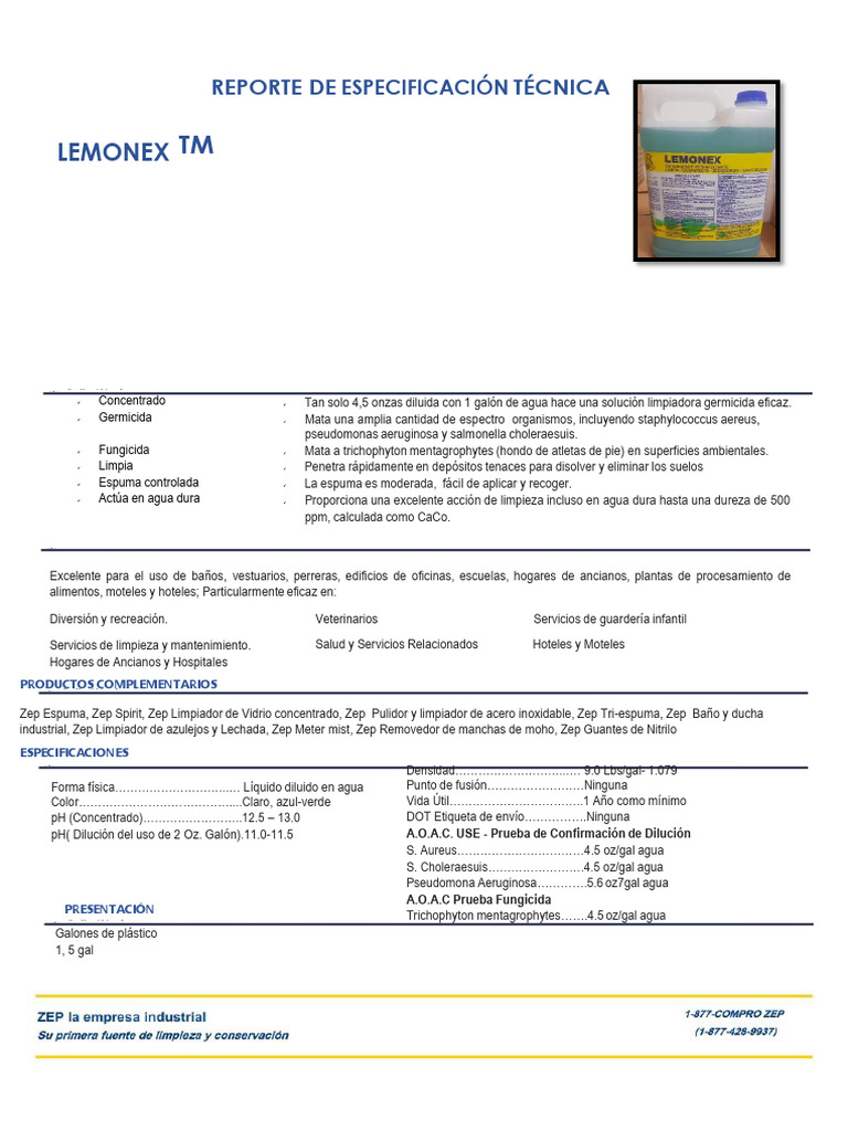 Limpiador Lemonex: Eficacia y Usos | PDF | Agua | Materiales