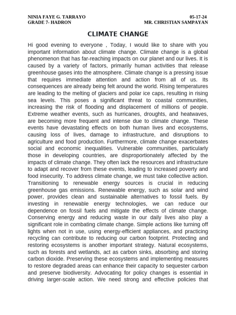 CLIMATE CHANGE SPEECH | PDF | Climate Change | Climate Change Mitigation