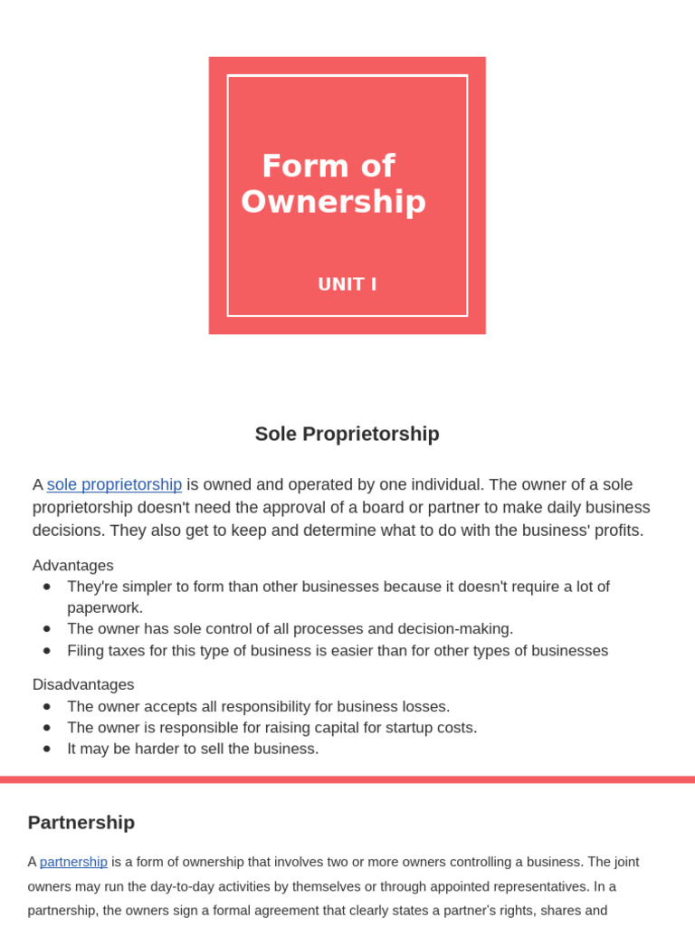 Types of Business Ownership Explained | PDF | Partnership | Corporations