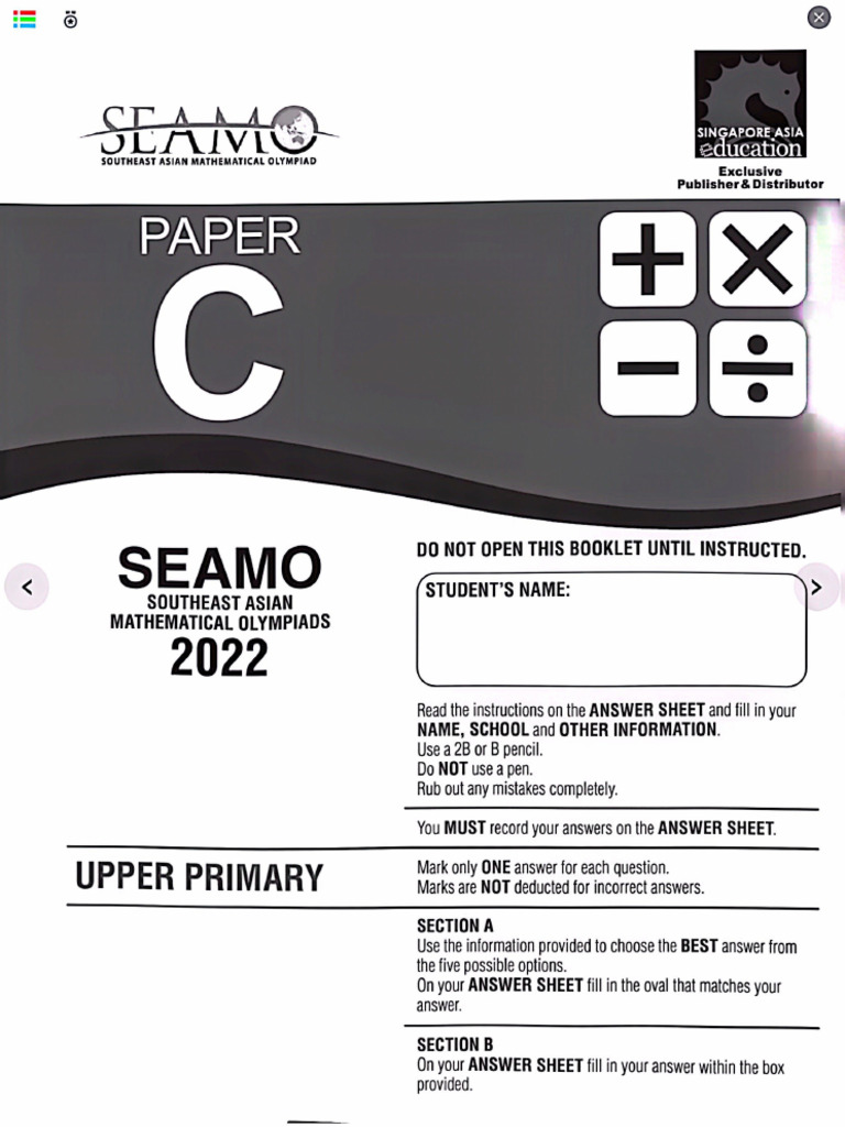 Đề Thi Thử SEAMO X PAPER C 2022 | PDF