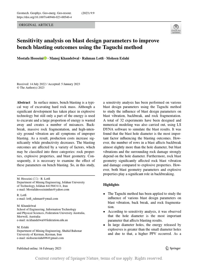 Sensitivity Analysis On Blast Design Parameters To | PDF | Yield ...