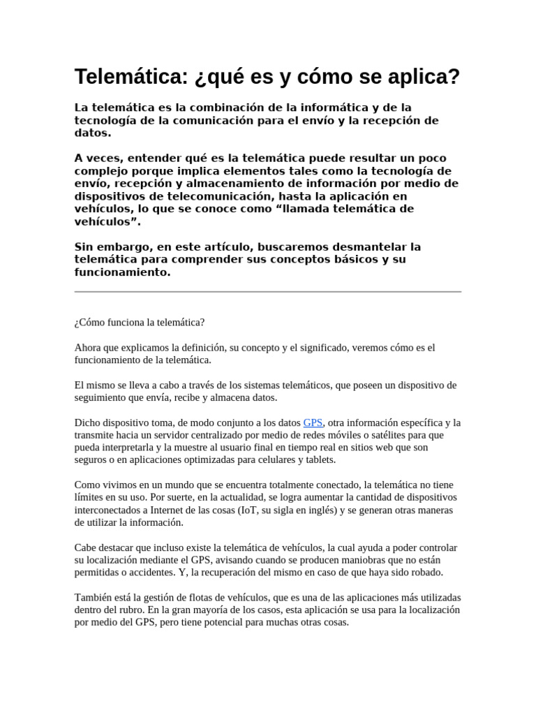 Telemática | PDF | Internet de las Cosas | Informática