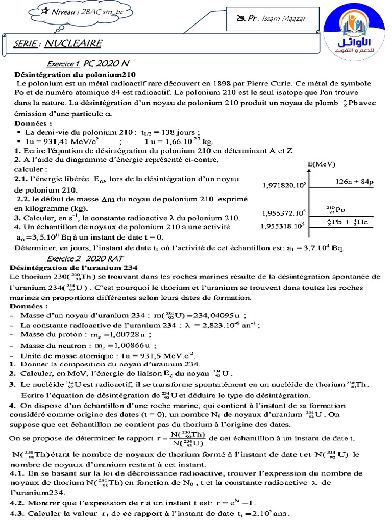 Exercice de Radioactivité et Datation | PDF | Noyau atomique ...