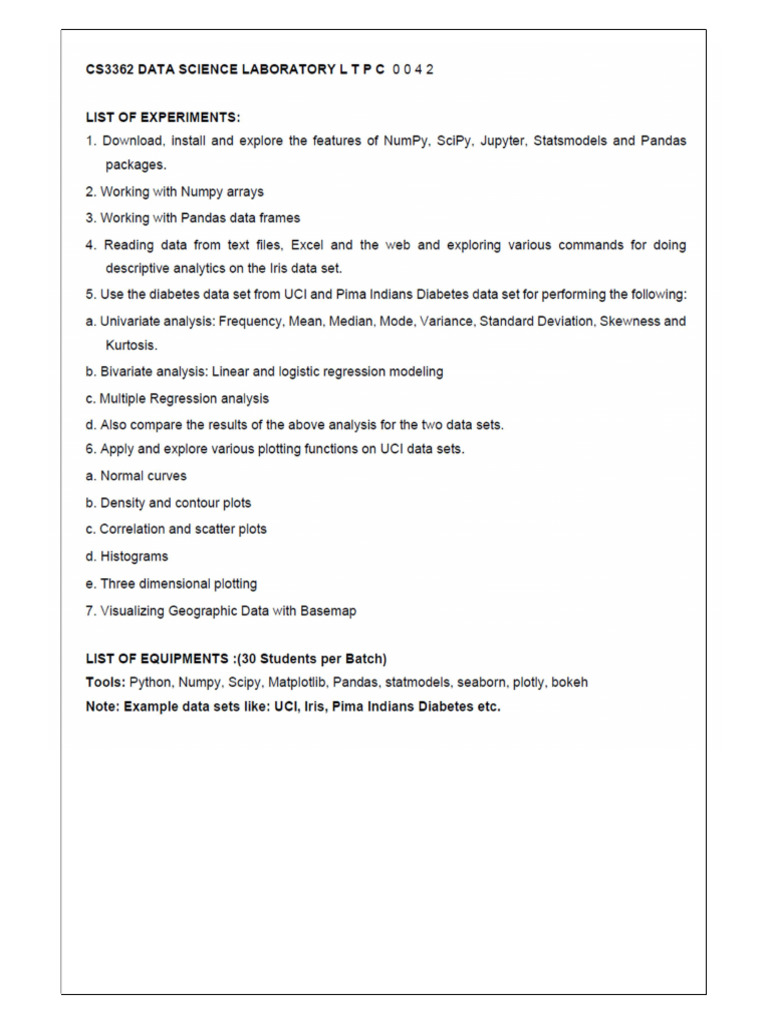 CS3361-Data Science Lab Manual - B.rethina Kumar | PDF | Mean Squared Error | Linear Regression