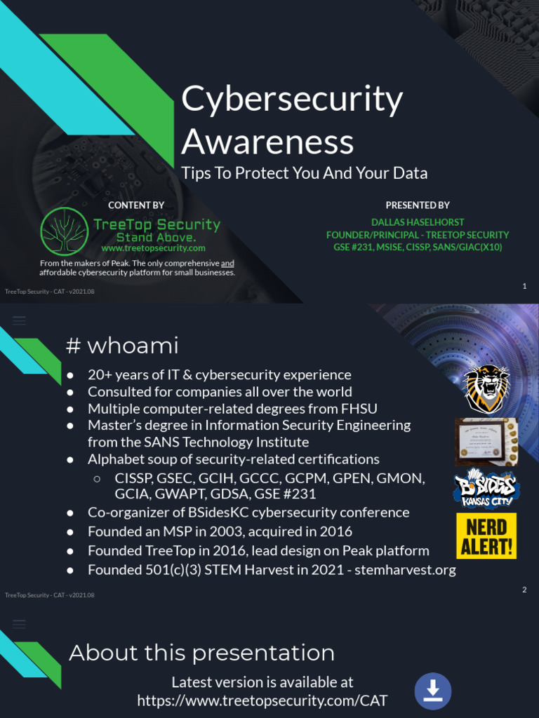 Cybersecurity Awareness Training Presentation v2021!08!210819202742 | PDF | Password | Computer ...