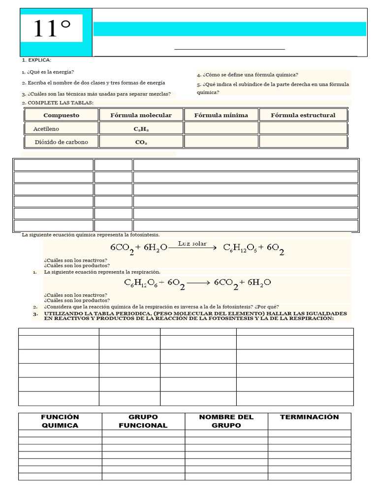 Evaluación Del Taller de Promoción Anticipada Quimica 11 | PDF | Química | Reacciones químicas