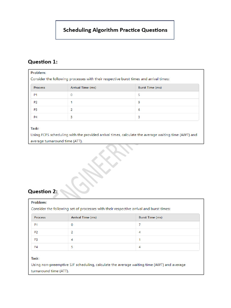 OSY Scheduling Algo Practice Questions | PDF OSY Scheduling Algo Practice Questions | PDF