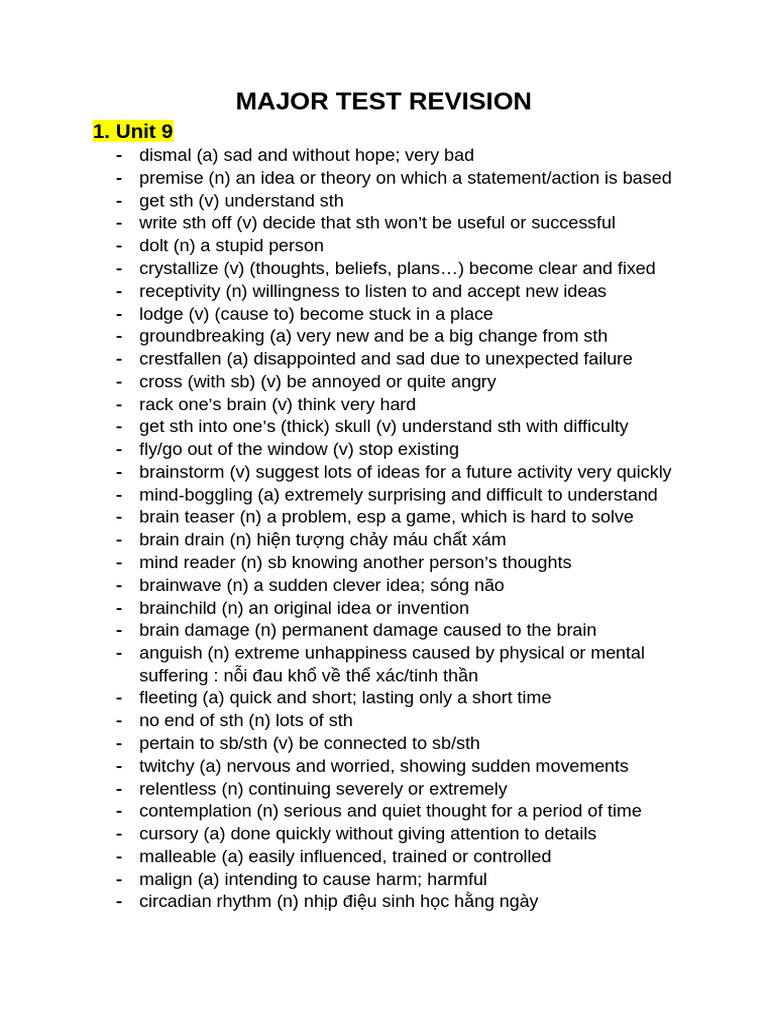 MAJOR TEST REVISION | PDF