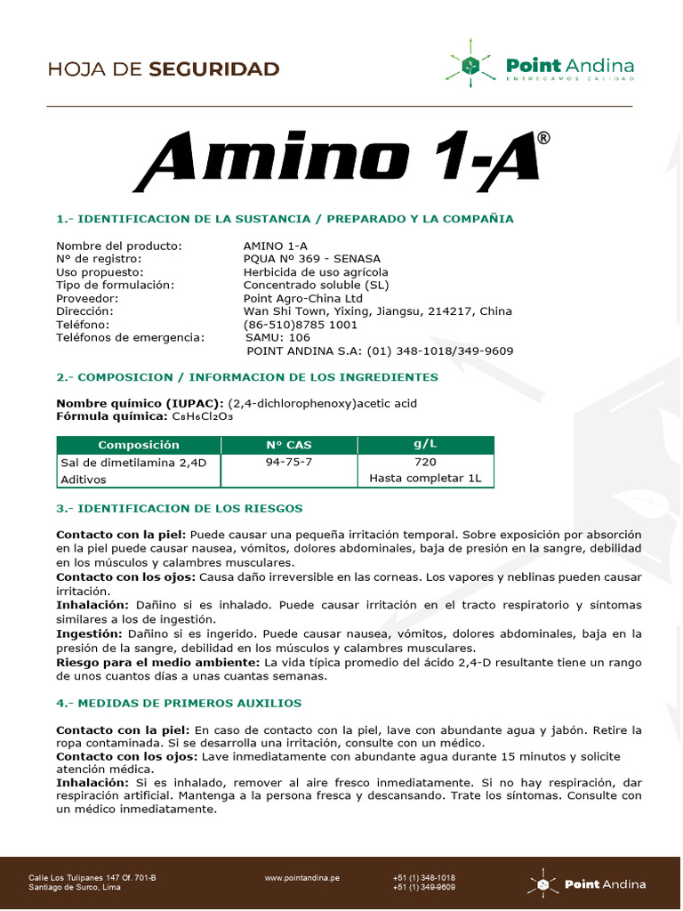 Amino-1a Hoja Seguridad | PDF | Amoníaco | Agua