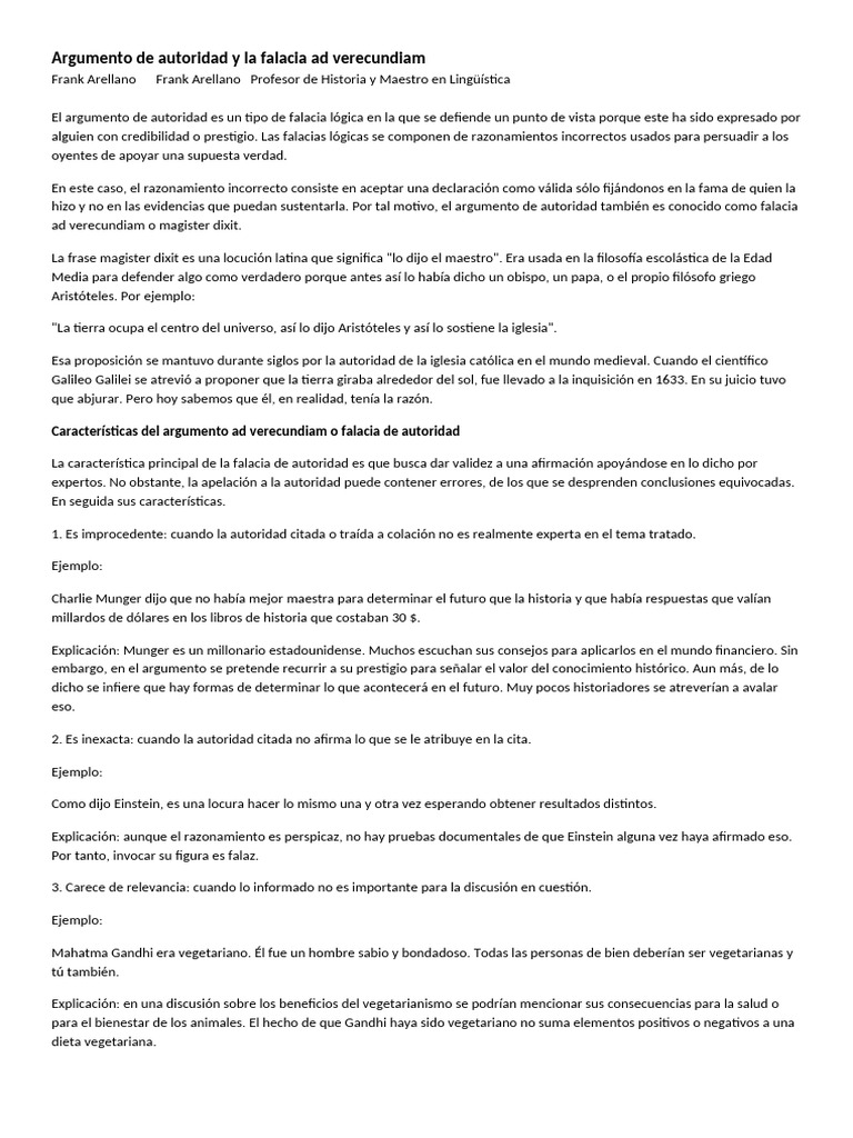 Argumento de Autoridad y La Falacia Ad Verecundiam | PDF | Ciencia y ...