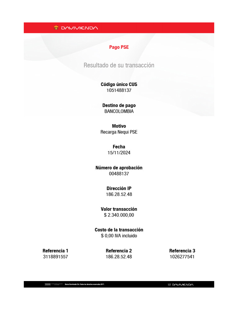 Transacción PSE: Recarga Nequi Exitosa | PDF