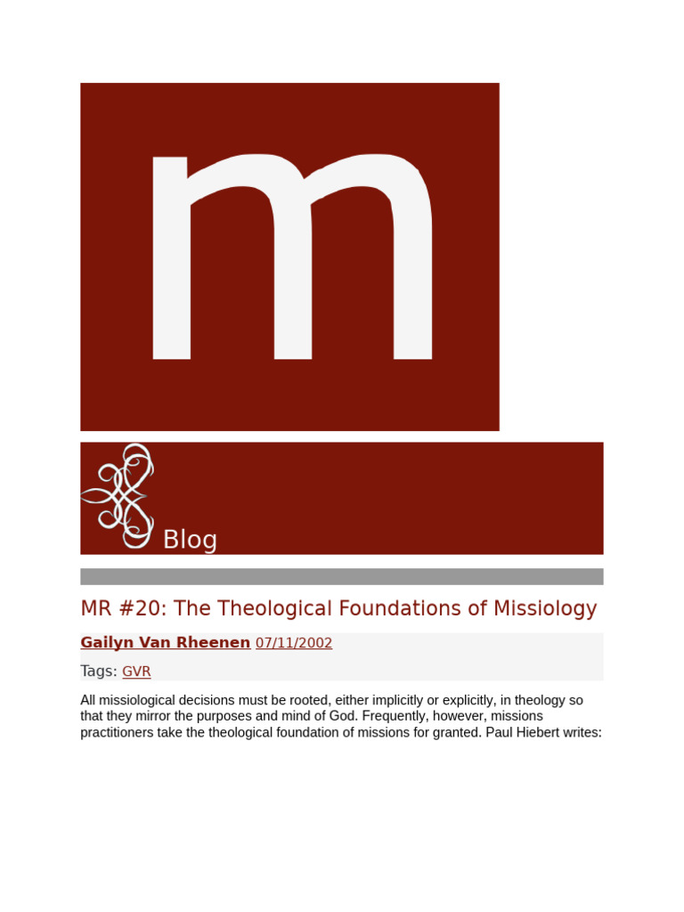 missiology 1 | PDF | Theology | Christian Mission