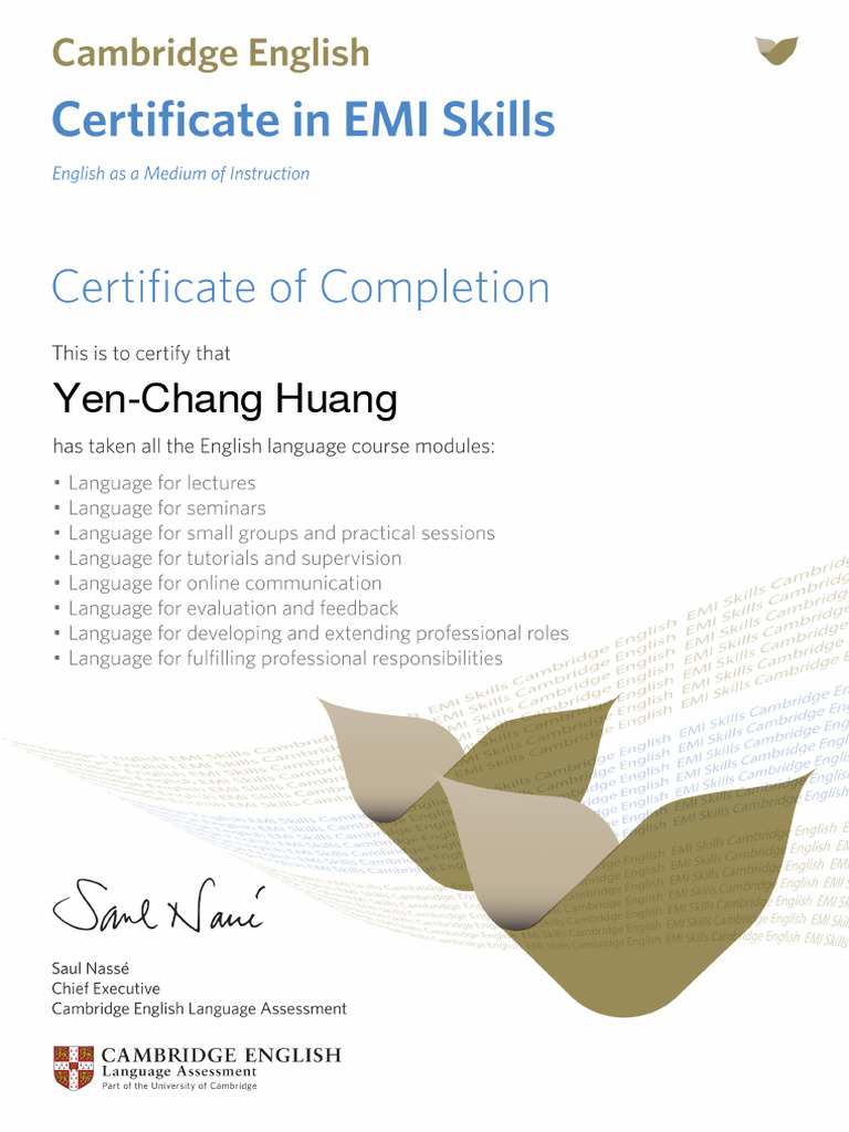 Certificate in EMI Skills - Self-Access - Certificate of Completion - EMI Skills | PDF ...