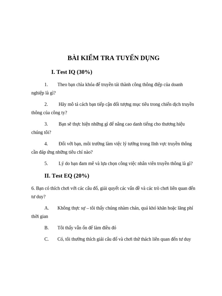 Bảng câu hỏi đánh giá nhân viên- Bài tập QTNNL | PDF