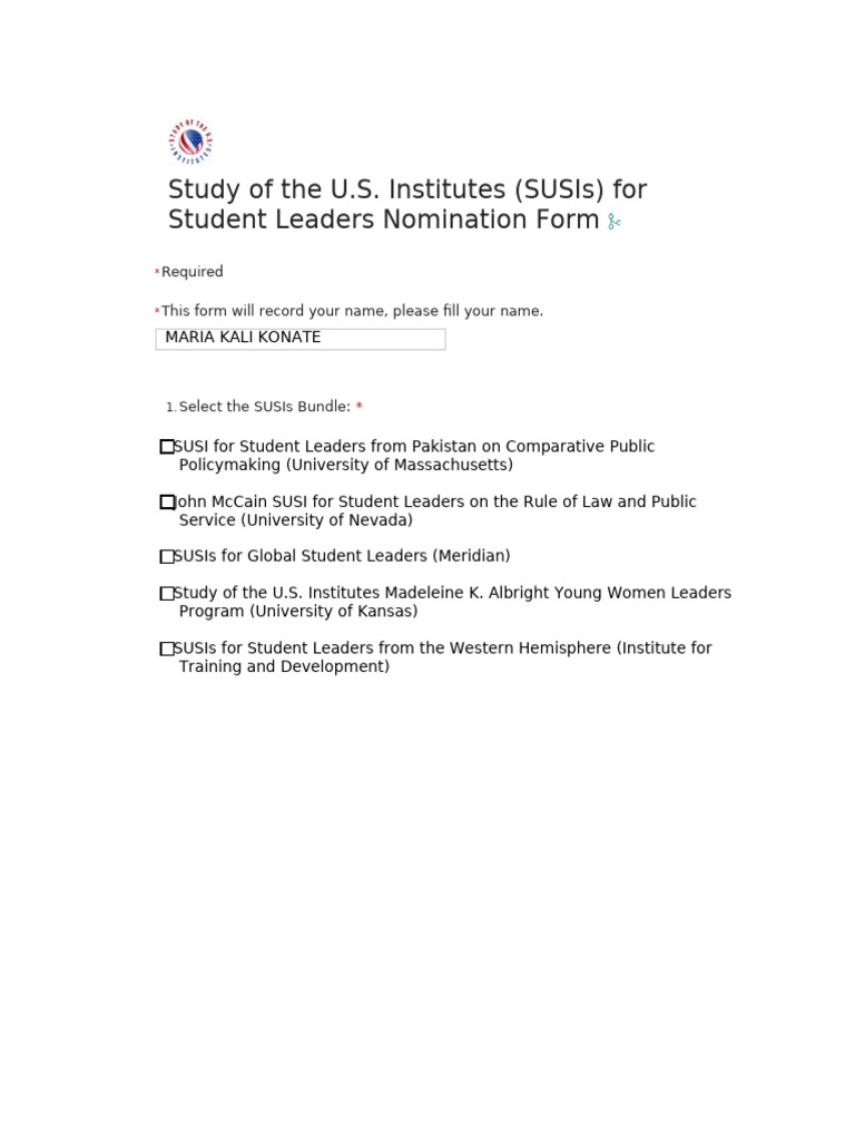 2025 SUSI For Student Leaders Nomination Form | PDF | Disability