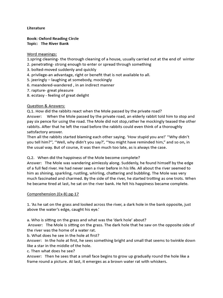 Literature Book: Oxford Reading Circle Topic: The River Bank | PDF