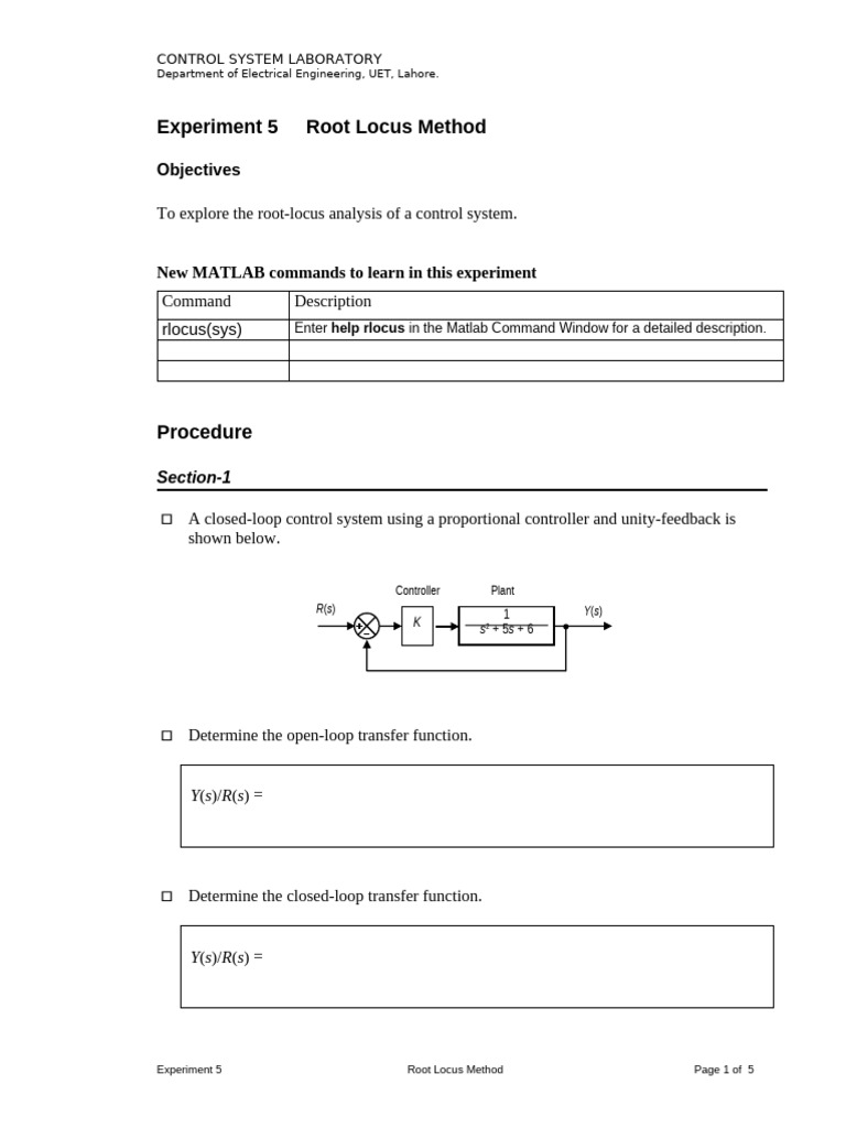 Experiment 5 Root Locus Method | PDF | Mechanics | Mathematical Physics
