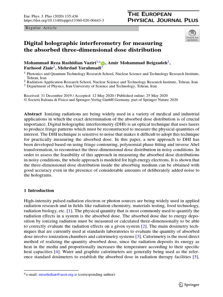 Digital Holographic Interferometry For Measuring The Absorbed 3D Dose Distribution | PDF ...