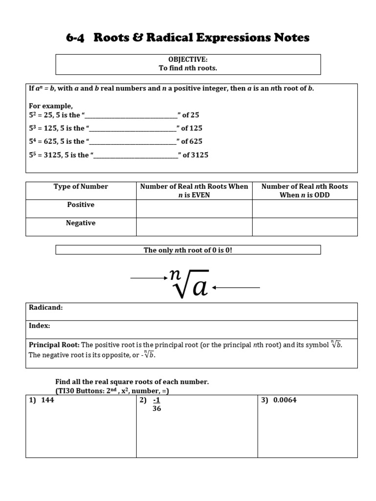 Nth Roots and Radical Expressions | PDF | Mathematical Concepts ...