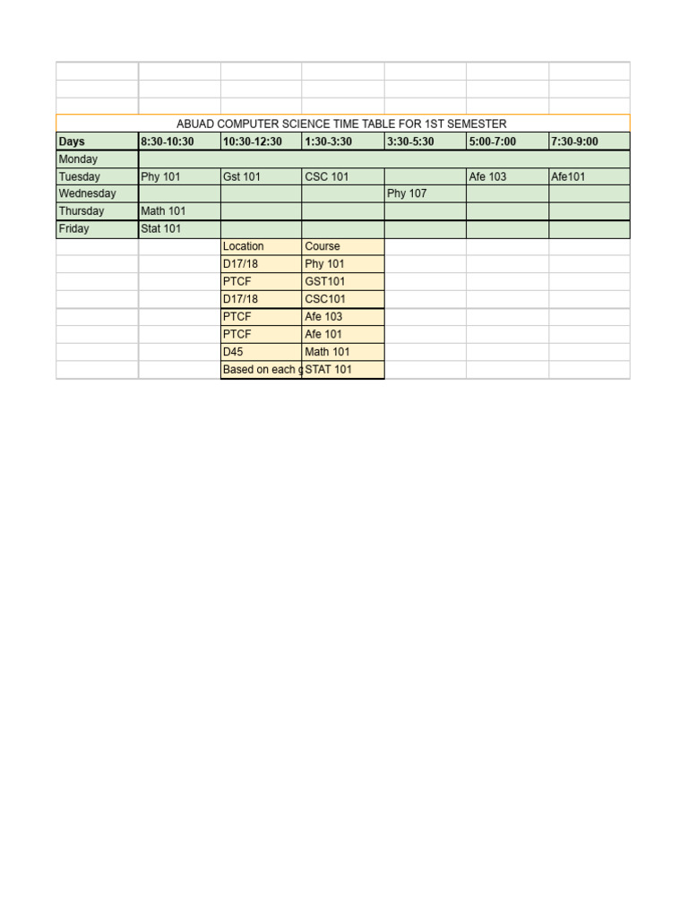 Time Table For Computer Science | PDF