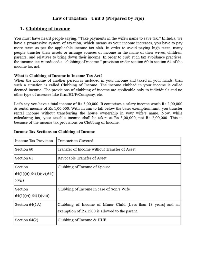 Taxation - Unit 3, Jijo | PDF | Taxes | Income