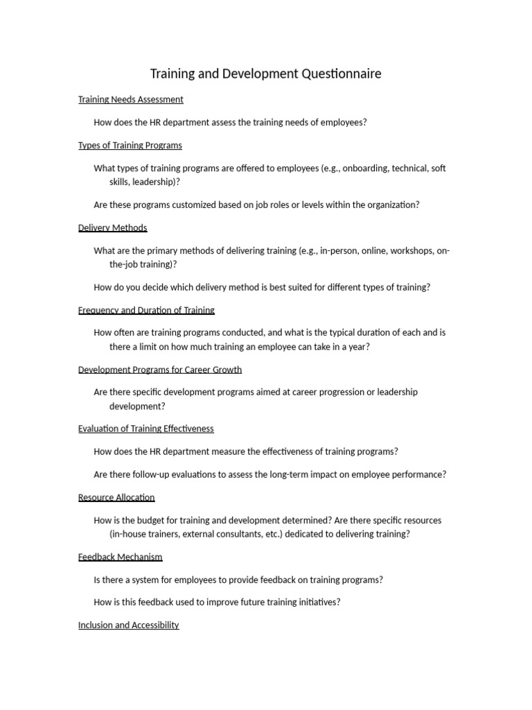 Training and Development Questionnaire | PDF