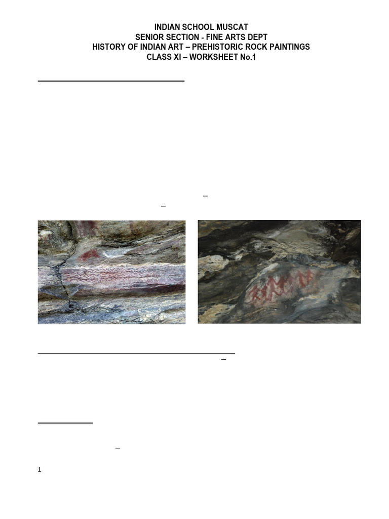 Class Xi Fine Arts Prehistoric Rock Paintings Worksheet 1 | PDF