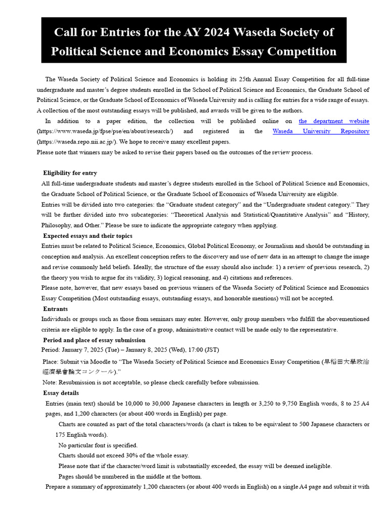 Call For Entries For The AY2024 Essay Competition en | PDF | Political ...