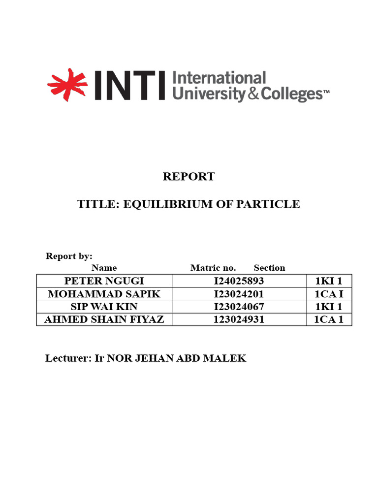 Statics Report Experiment 1 | PDF | Force | Engineering