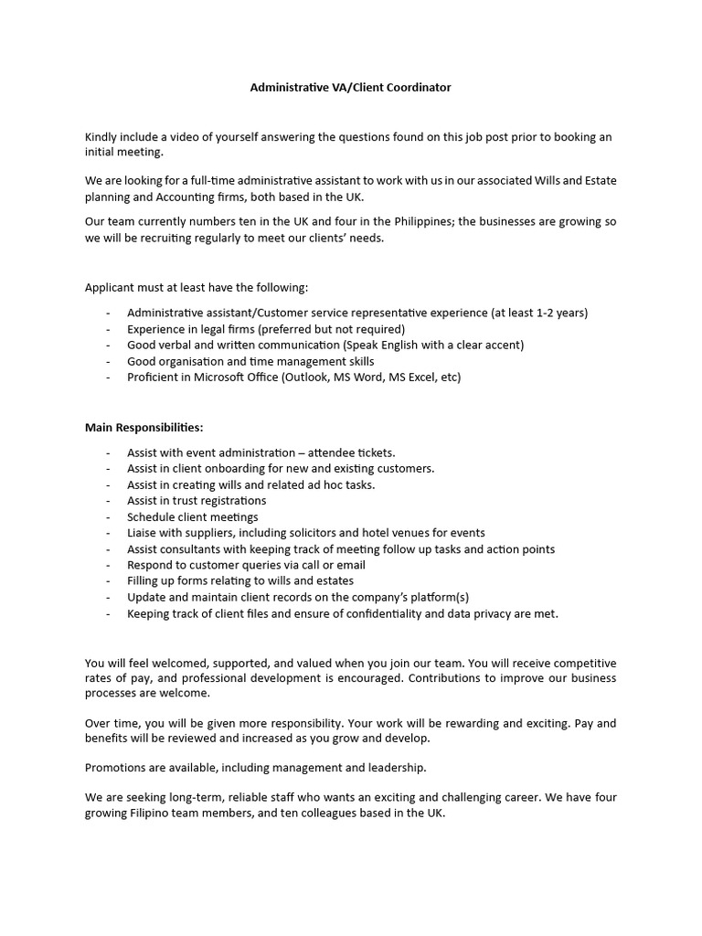 Administrative VA Position Application Guide | PDF | Microsoft Outlook ...