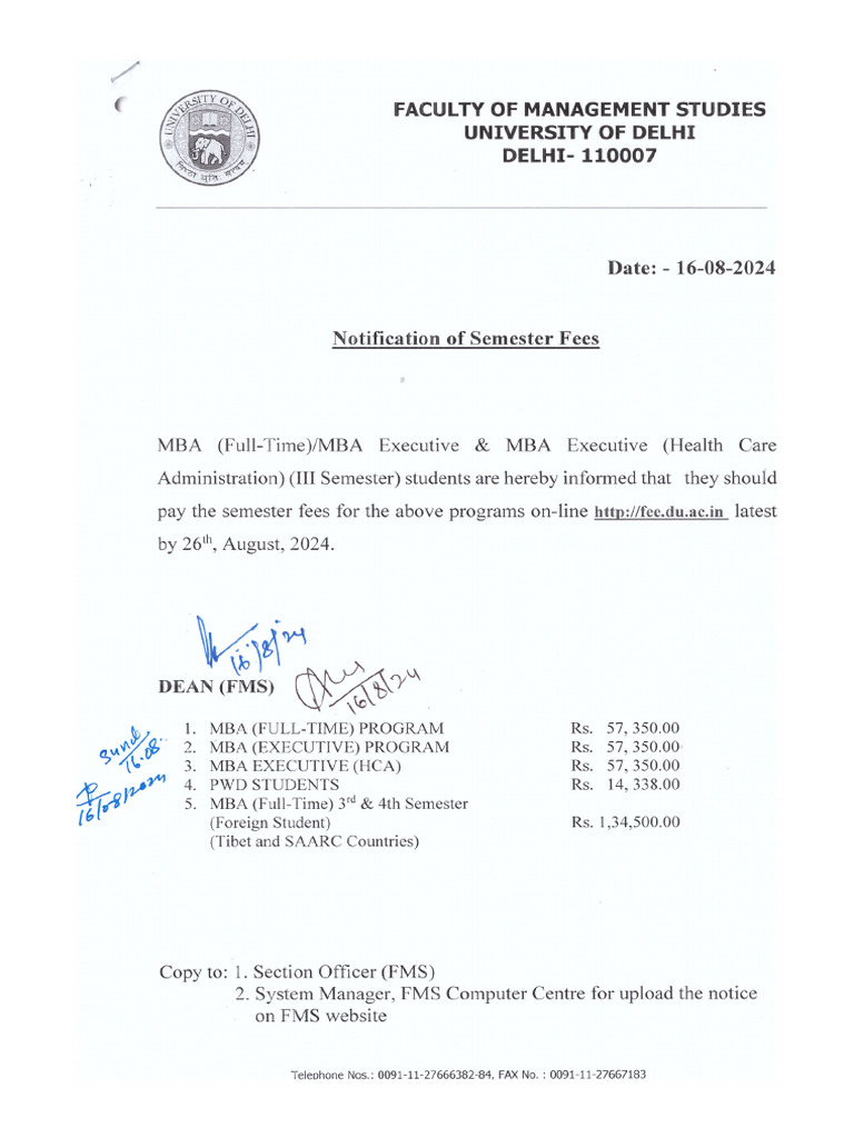 Semester Fee Notice 2024 | PDF
