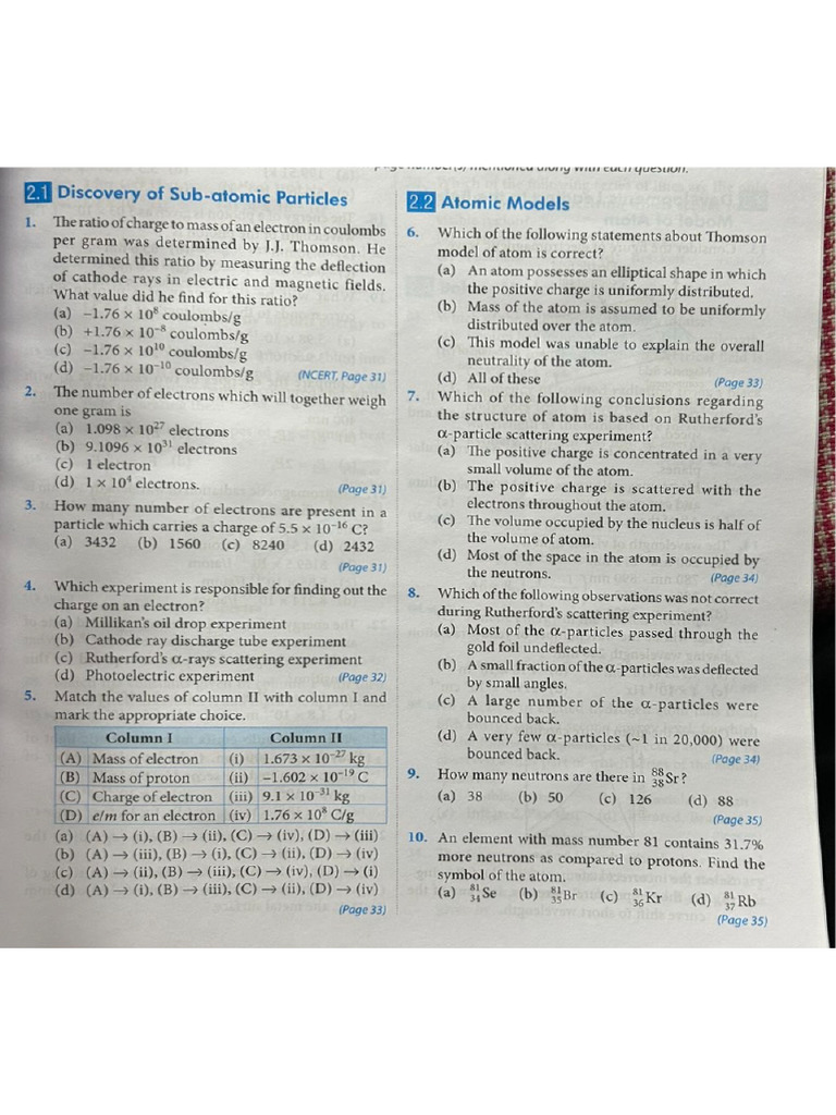 Structure of Atom New MTG | PDF