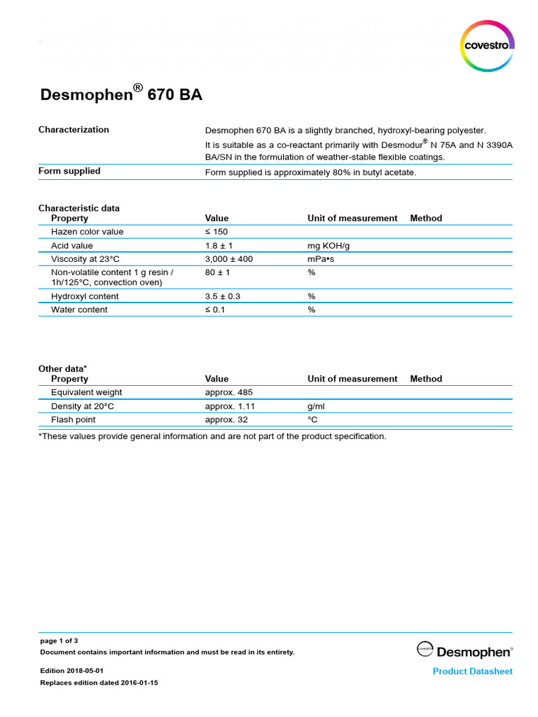 Desmophen 670 BA - en - 00452580 13038987 13500873 | PDF | Solvent ...