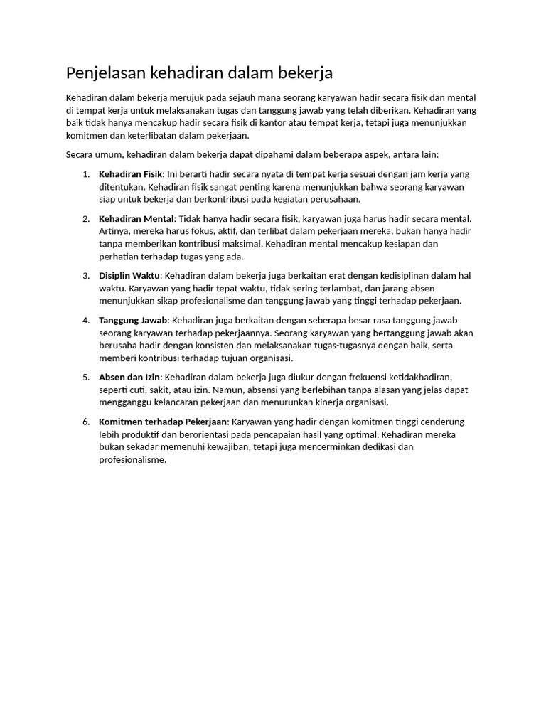 Penjelasan Kehadiran Dalam Bekerja Tugas Bu Pipit | PDF | Karier & Perkembangan | Bisnis